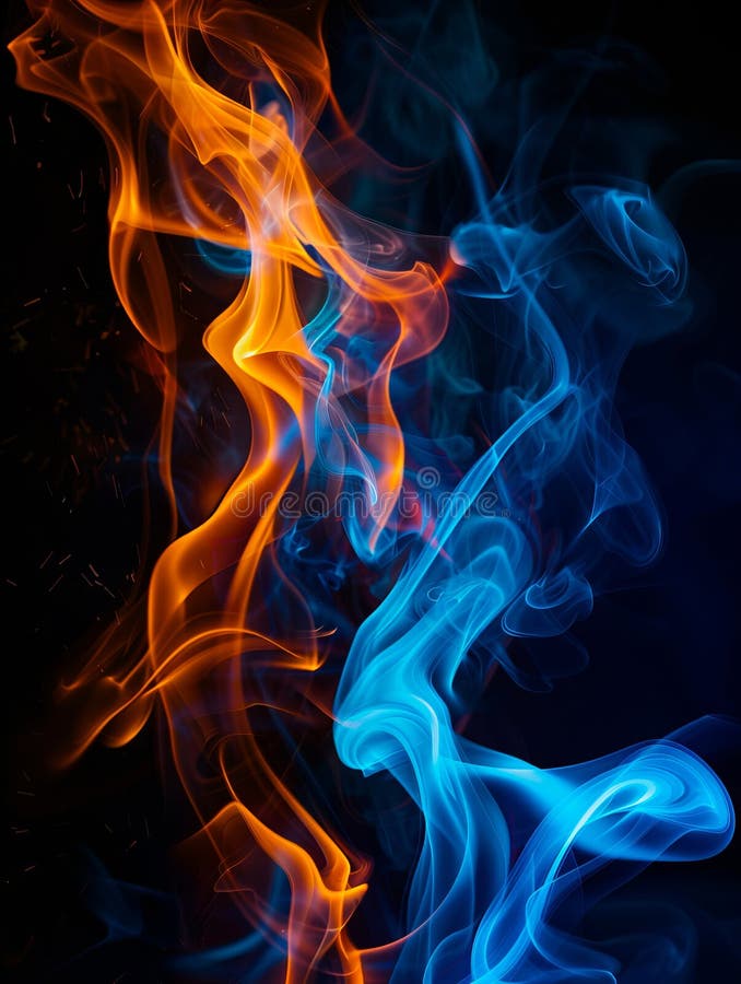 A Blue and Orange Fire and Smoke on a Black Background Stock Image ...