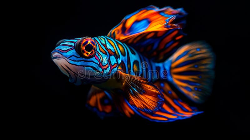 A Blue and Orange Fish with a Black Background Stock Photo - Image of ...