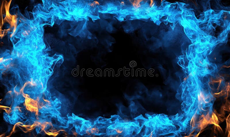 Blue and Orange Flame Border Frame with Smoke Effects for Creative ...