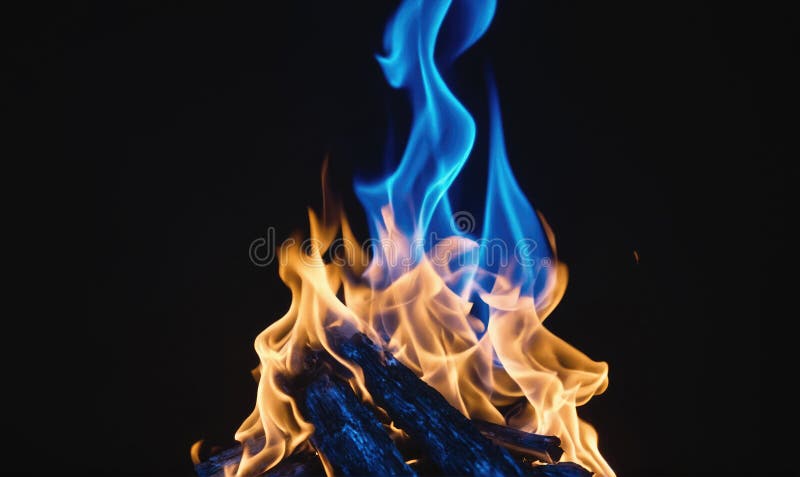 Blue and Orange Flames Dance Against a Black Background Stock ...