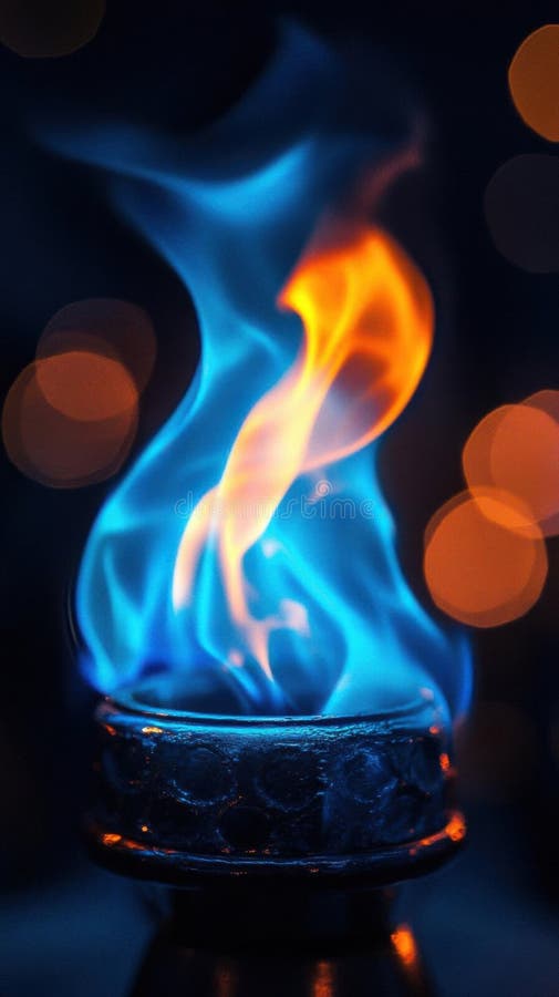 Blue and Orange Flames Dance Gracefully in the Dark with Bokeh ...