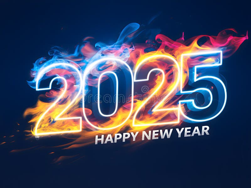 Happy New Year, Colorful 2025 Numbers, Flame Design Stock Illustration ...