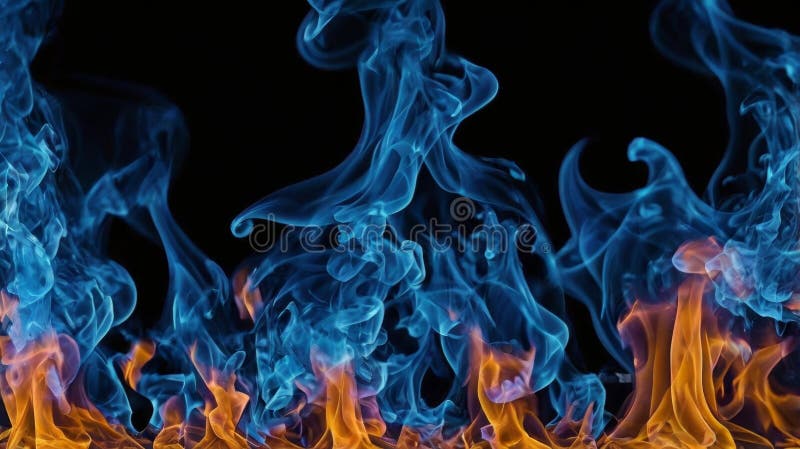Blue and Orange Flames Rising on Black Background Stock Image - Image ...