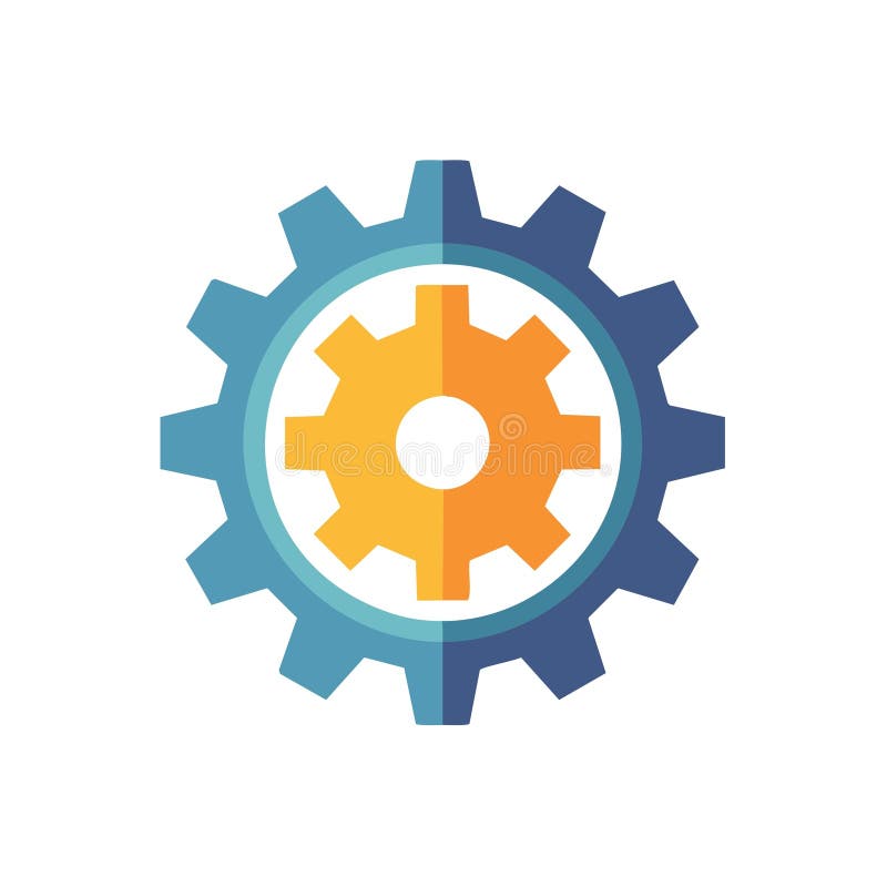 Blue and Orange Flat Design Gears Icon for Technology and Engineering Stock Illustration ...