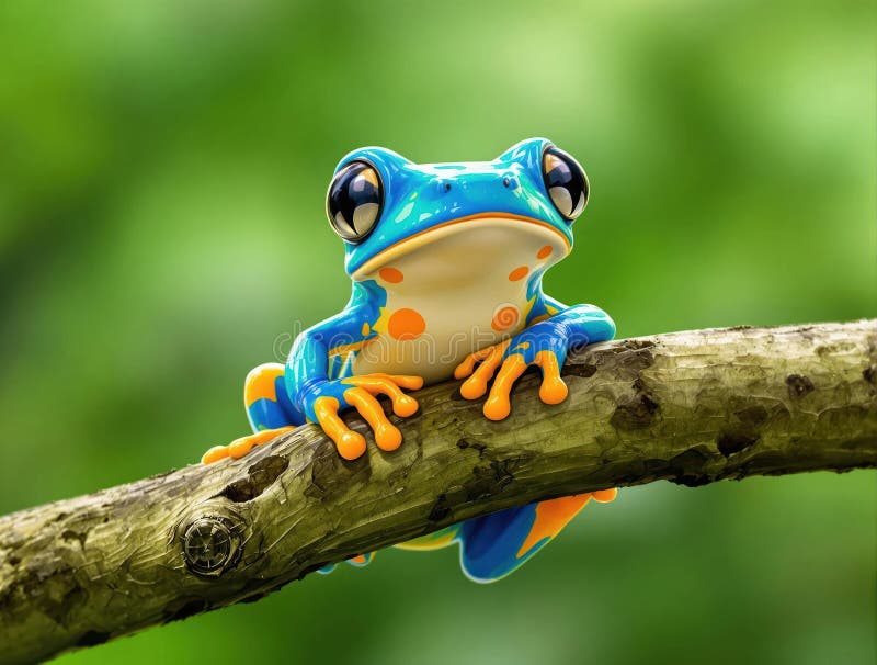 A Blue and Orange Frog is Sitting on a Branch Stock Illustration ...