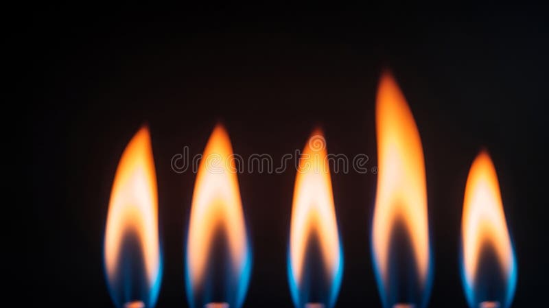 Blue and Orange Gas Flames Rising, Growing Vertically in Sequence ...