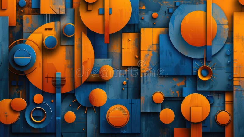 Blue and Orange Geometric Shapes and Circles AIG535 Stock Image - Image ...