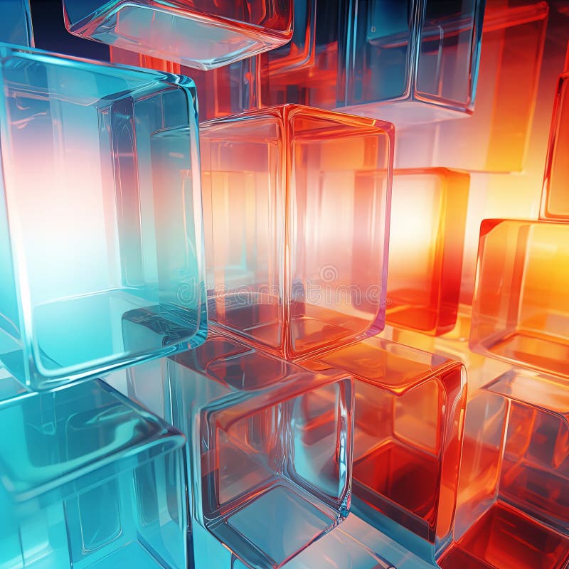 Blue and Orange Glass Cubes Stacked Together in an Abstract Pattern ...
