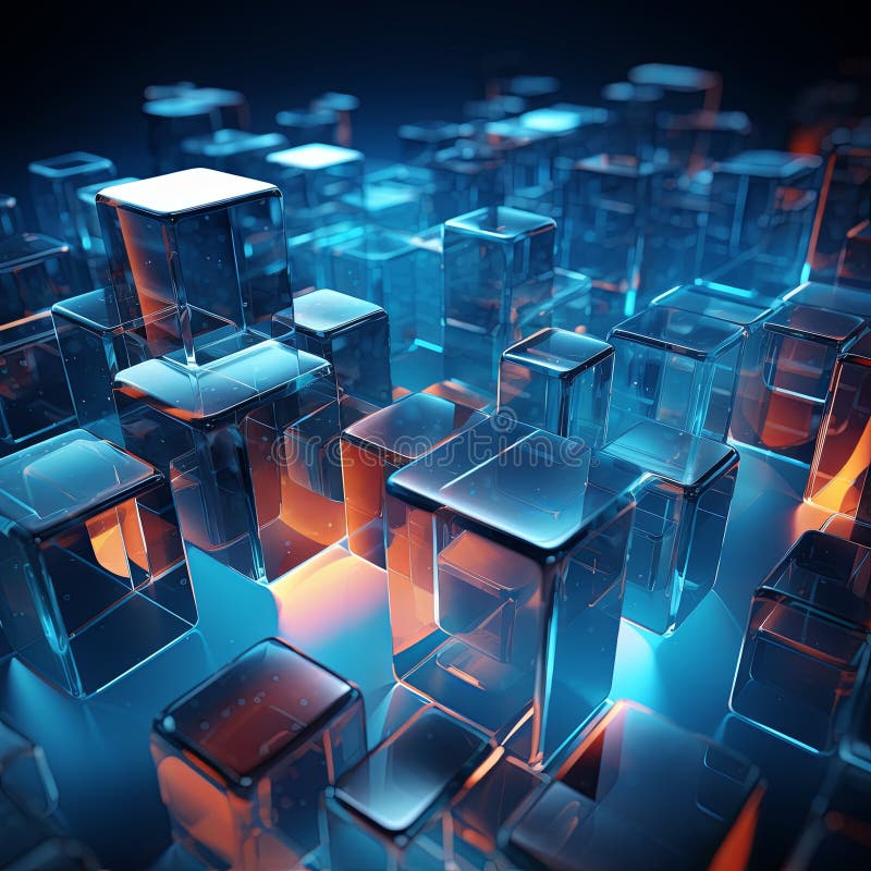 Blue and Orange Glass Cubes Stacked Together in an Abstract Pattern ...