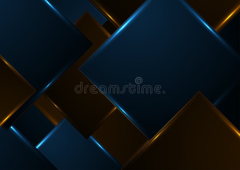 Blue Orange Glowing Neon Squares Abstract Geometry Background Stock ...