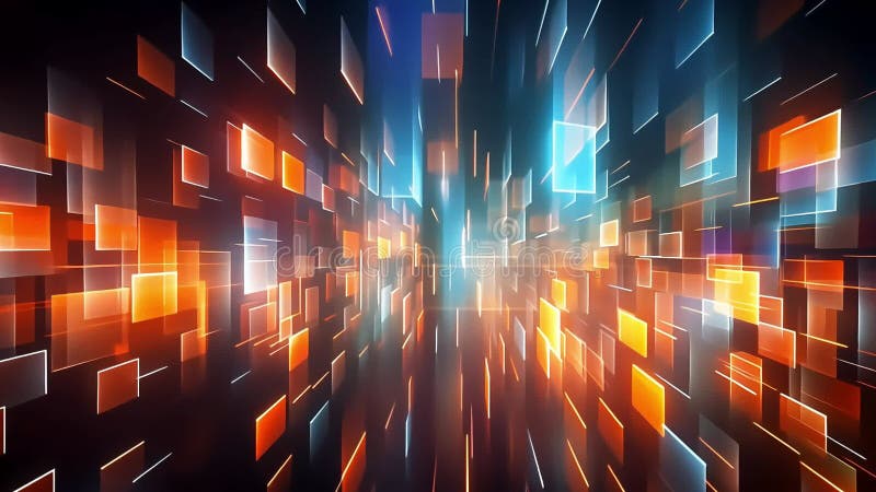 Blue Orange Glowing Sci-fi Neon Cubes in a Perfect Loop with Subtle ...