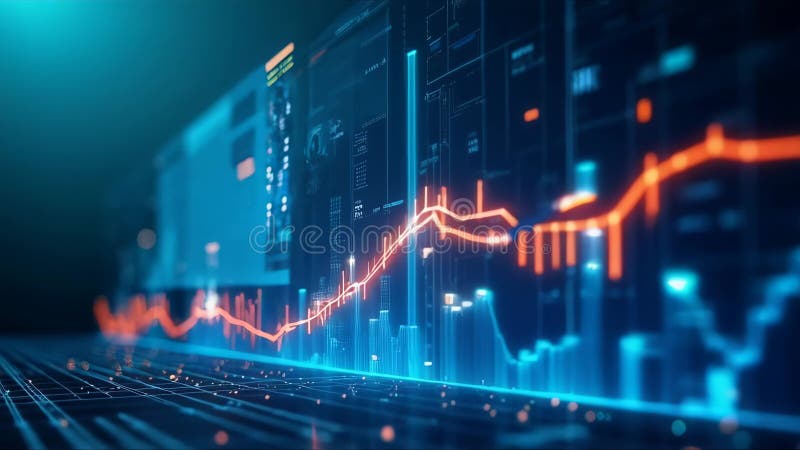 Blue and Orange Graph with a Red Line that is Slanting Stock Video ...