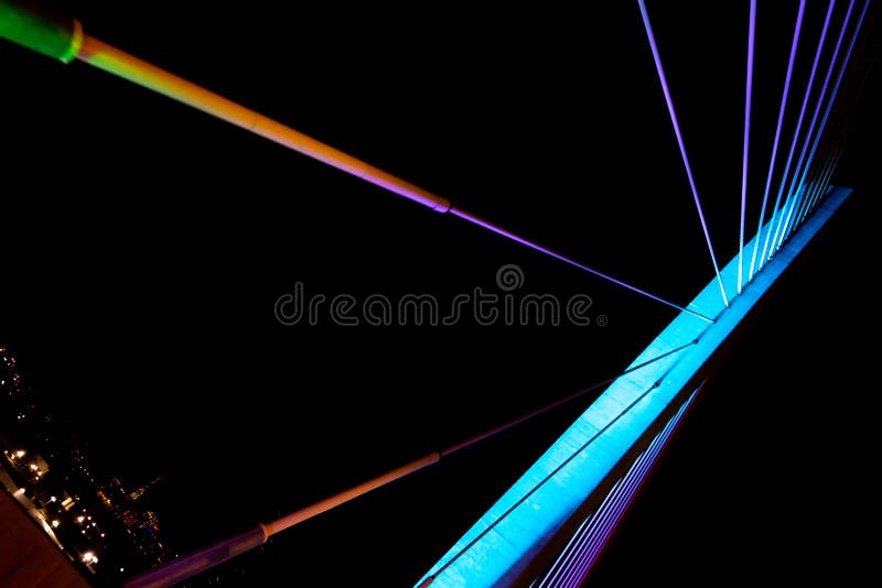 Blue, Orange, and Green Line Textures Resource of Bridge Lit Up. Pillar ...