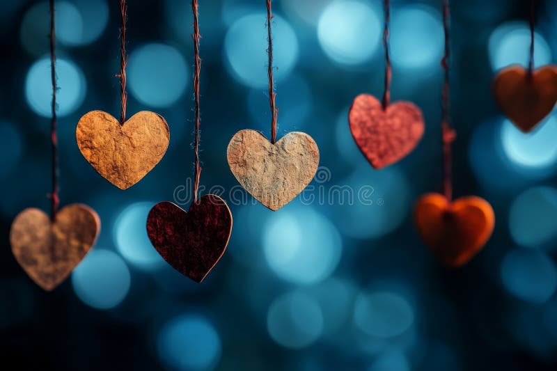 Blue and Orange Heart-shaped String Lights Form a Romantic Backdrop ...