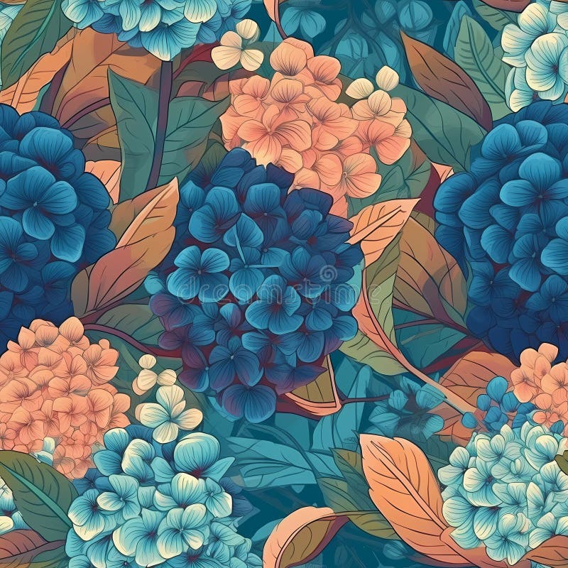 Hydrangea Garden Painting Seamless Pattern Stock Illustration ...