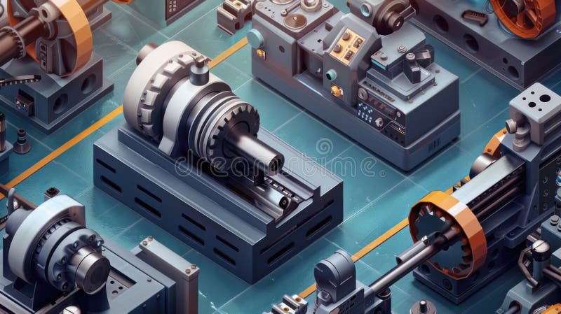 Blue and Orange Industrial Machine with Black Cylinder on Top Stock ...