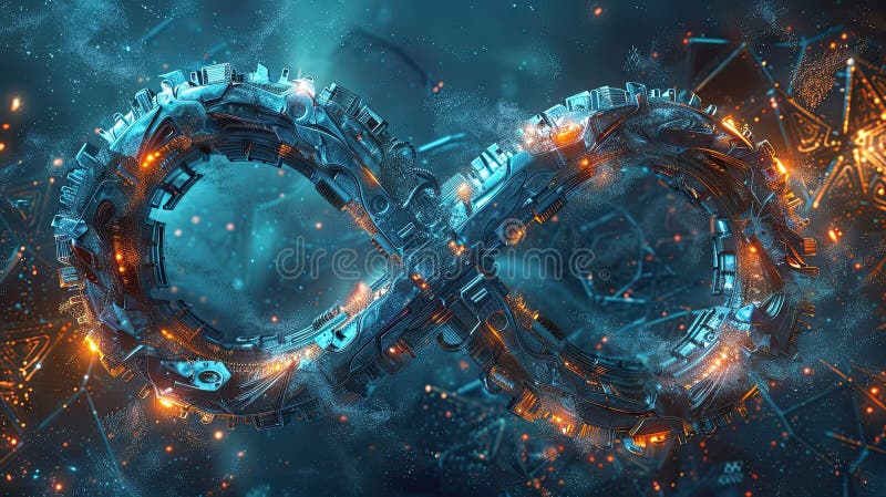 A Blue and Orange an Infinity Symbol Made of Interconnected Gears and ...