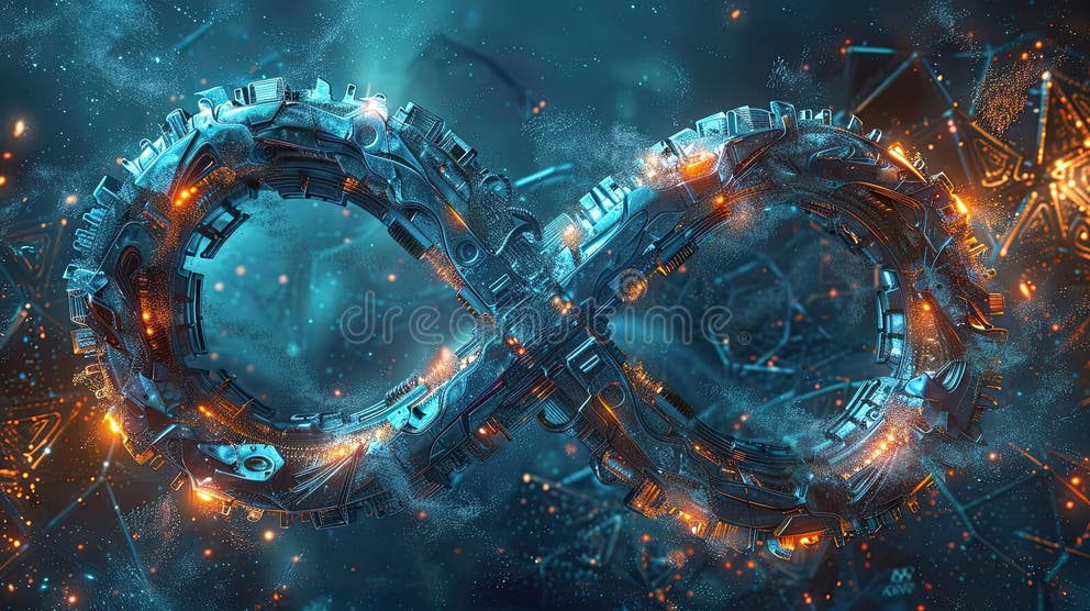 A Blue and Orange an Infinity Symbol Made of Interconnected Gears and ...