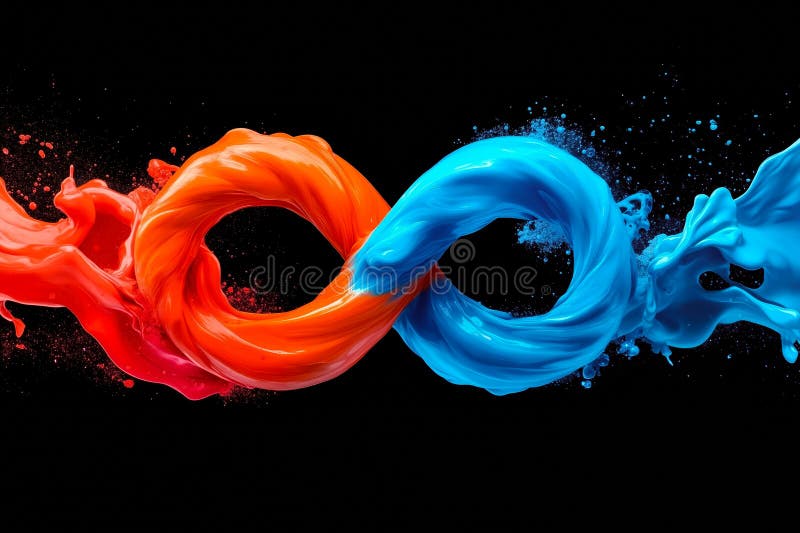 A Blue and Orange Liquid Flowing in the Shape of an Infinity Symbol ...
