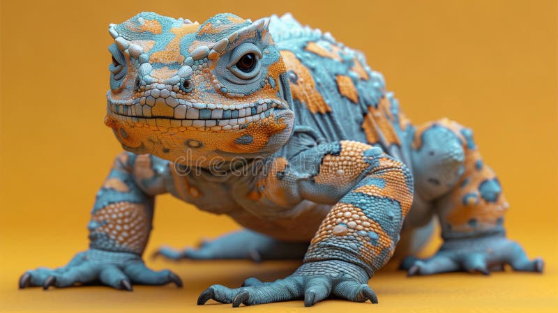 Blue and Orange Lizard with Intricate Scales and Patterns Resting on a ...