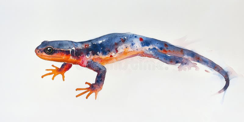 A Blue and Orange Lizard is Painted on a White Background Stock Image ...