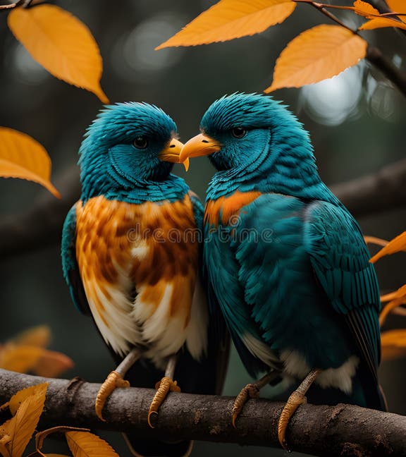 Blue and Orange Love birds stock illustration. Illustration of budgie ...