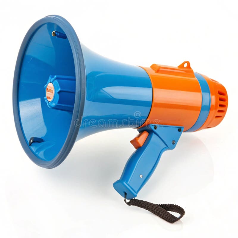 Blue and orange megaphone stock illustration. Illustration of speaker ...