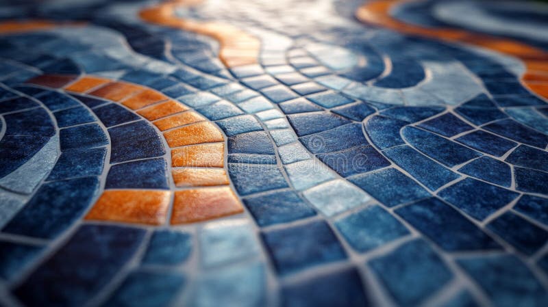 Blue and Orange Mosaic Tile Pattern Stock Illustration - Illustration ...