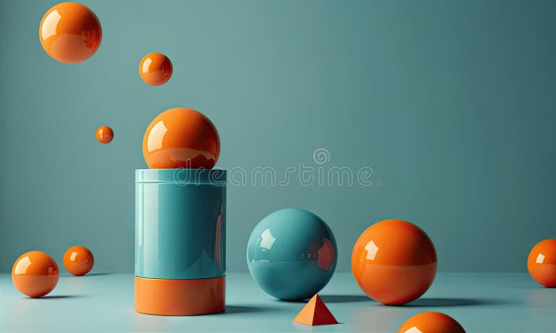 A Blue and Orange Object is Surrounded by Orange Balls. Stock ...