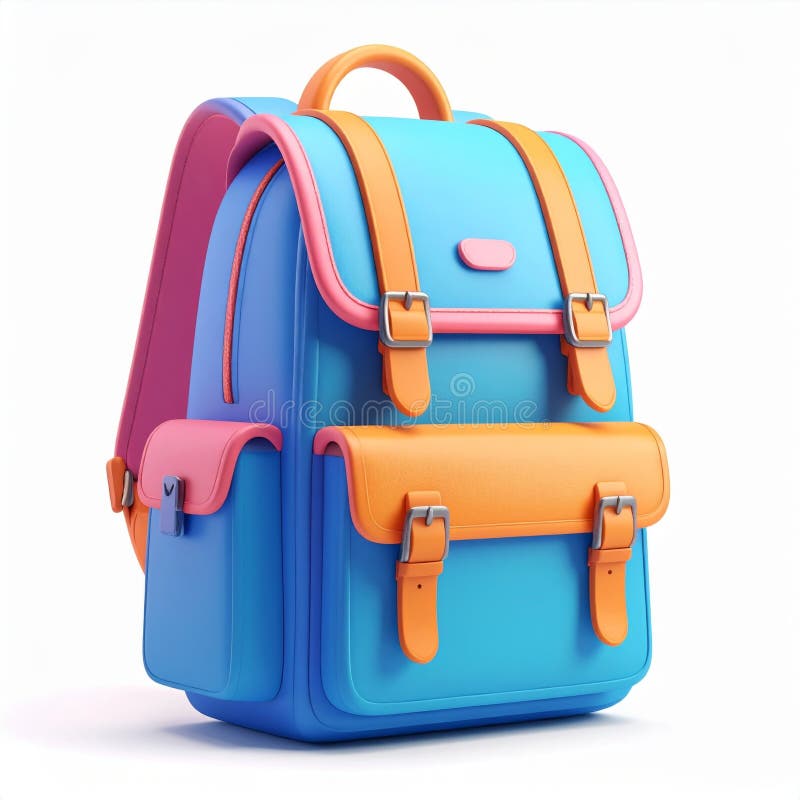 Blue Orange Pink Leather Backpack 3D Render Stock Illustration ...