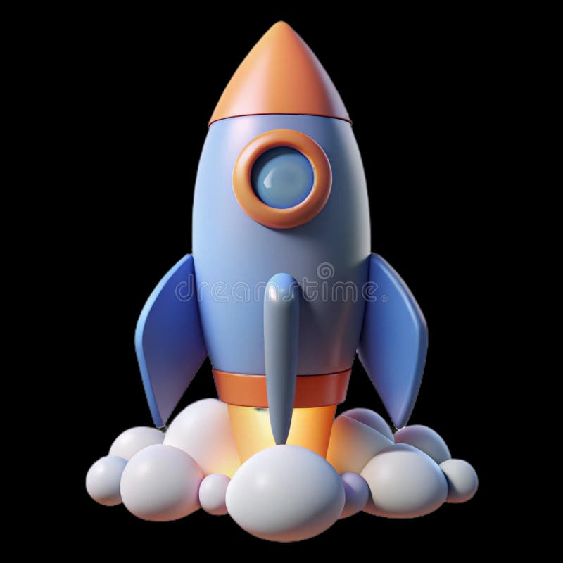 Blue Orange Rocket Blasting Off with White Clouds Launch Blast Off ...