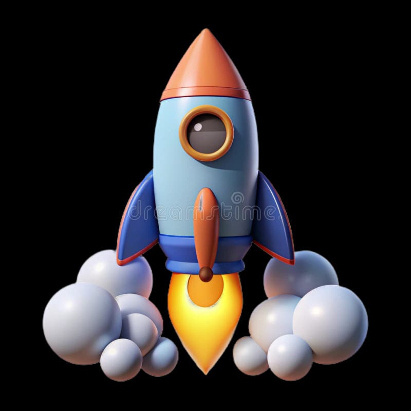 Blue Orange Rocket Blasting Off with White Smoke Launch Blast Off Stock ...