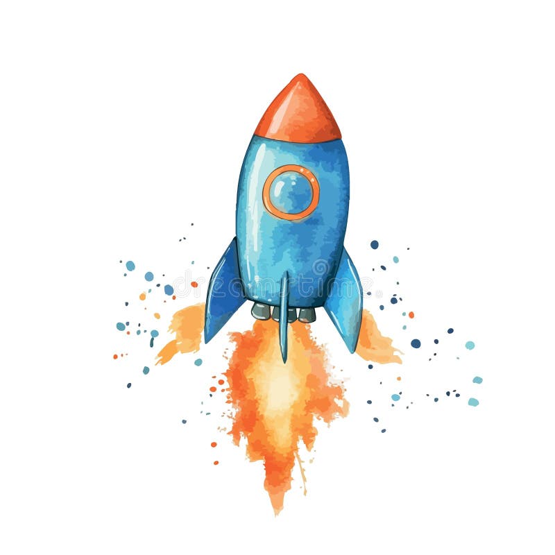 Blue and Orange Rocket is Flying through the Air. the Rocket is in the ...