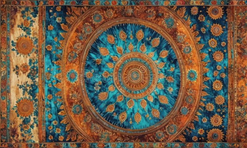 A Blue and Orange Rug with a Circular Design. Stock Illustration ...