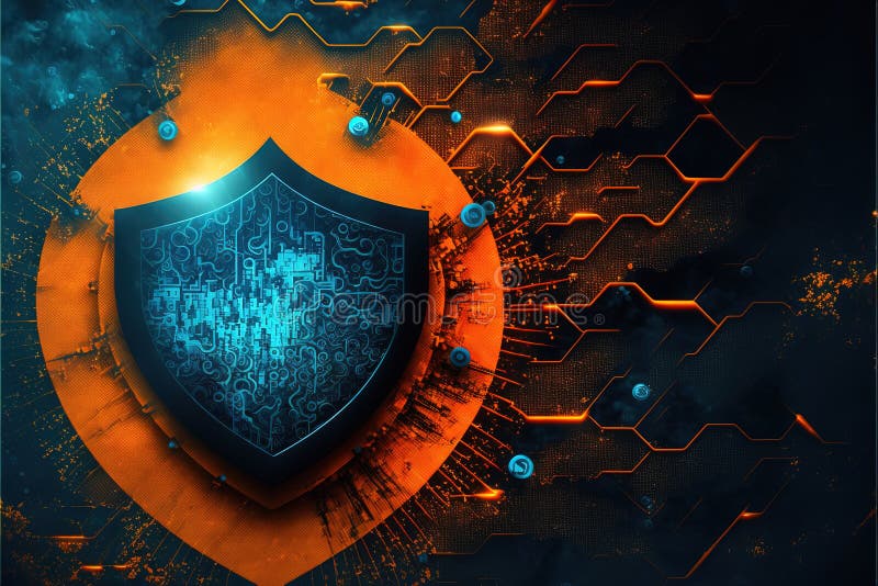 A Blue and Orange Shield with a Pattern on it and a Background of ...