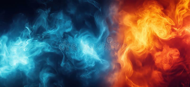 Blue and Orange Smoke Abstract Background Representing Fire and Ice ...