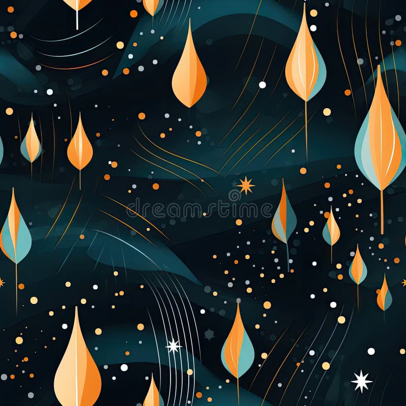 Blue and Orange Starry Sky with Falling Rainbow Stars and Flakes (tiled ...