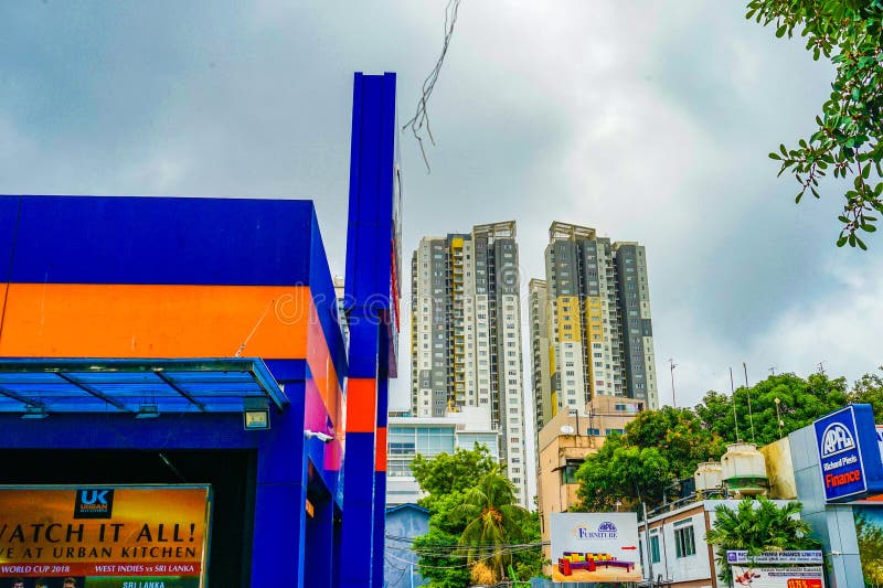 Blue and orange store editorial image. Image of architecture - 369090445