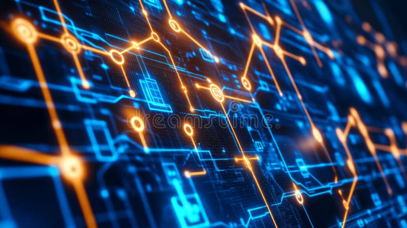 Blue and Orange Technology Background, Futuristic Connection and ...