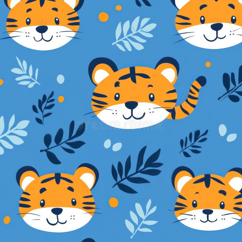 A Blue and Orange Tiger Patterned Background with a Smiling Tiger Head ...