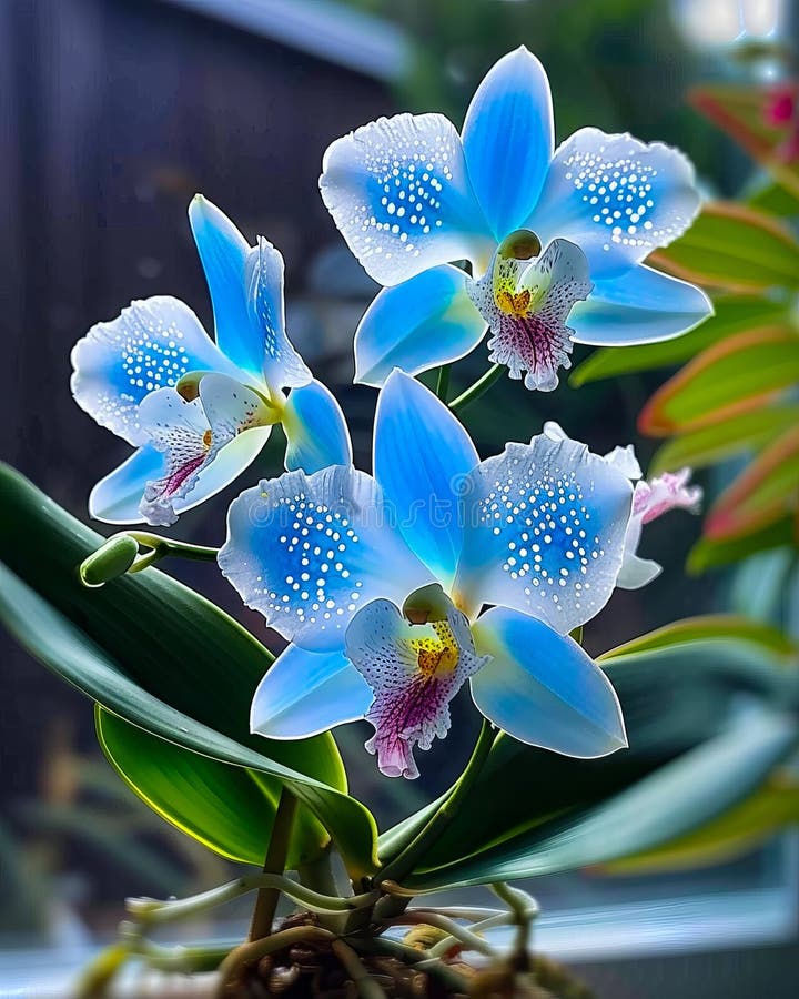 Blue Orchids in a Pot with Leaves Stock Image - Image of philippines ...