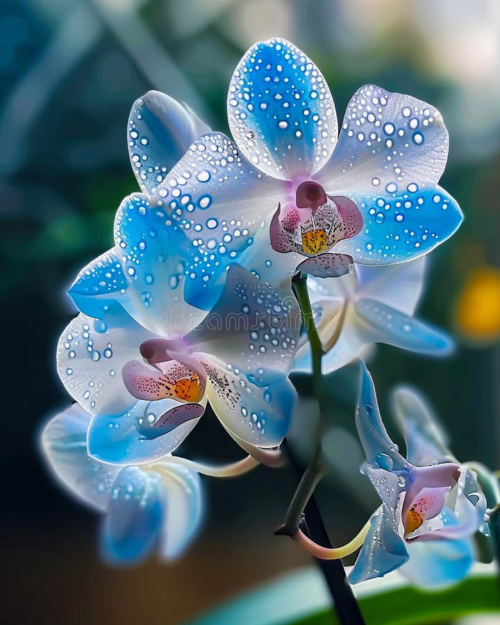 Blue Orchids with Water Droplets on Them Stock Photo - Image of generated, rain: 324550900