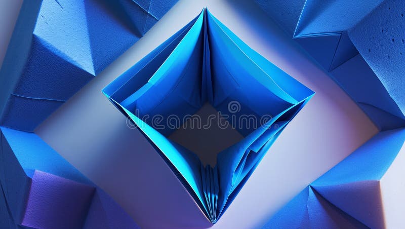 Blue Origami Diamond Shape Surrounded by Folded Paper Pyramids Stock ...