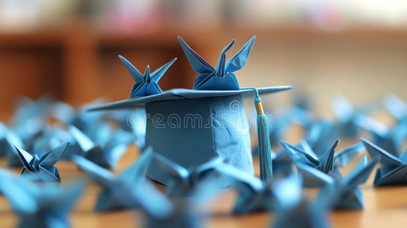 Blue Origami Graduation Cap and Cranes Stock Illustration ...