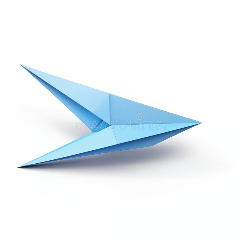 Blue Origami Paper Airplane with Sharp Angles Isolated on White ...