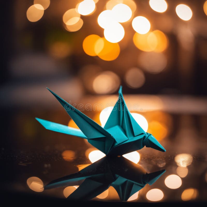 A Blue Origami is Sitting on a Reflective Surface Stock Illustration ...