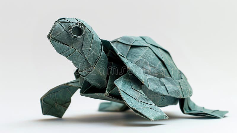 A Blue Origami Turtle Made from Folded Paper, Standing on a White ...