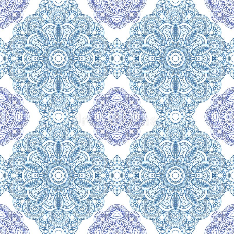 Blue Lace Boho Doodle Seamless Pattern Stock Vector - Illustration of ...