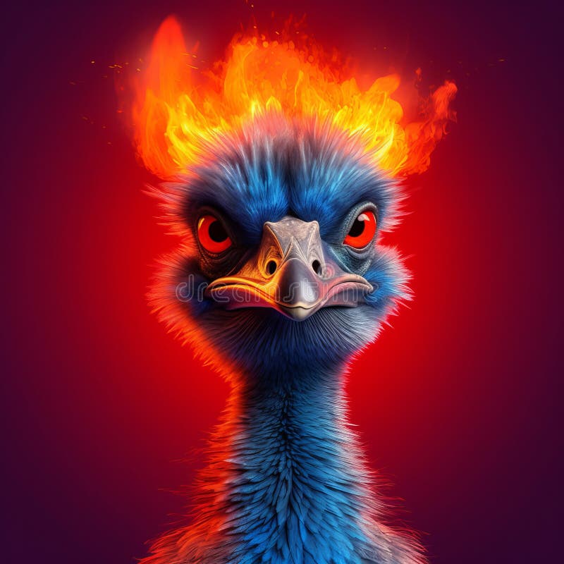 Blue Ostrich on Fire: Realistic Hyper-detailed 3d Rendering Stock ...
