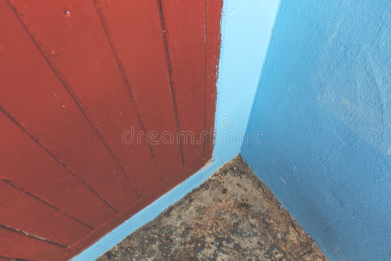 Blue Outdoor Corner and Red Door Stock Photo - Image of door, home ...